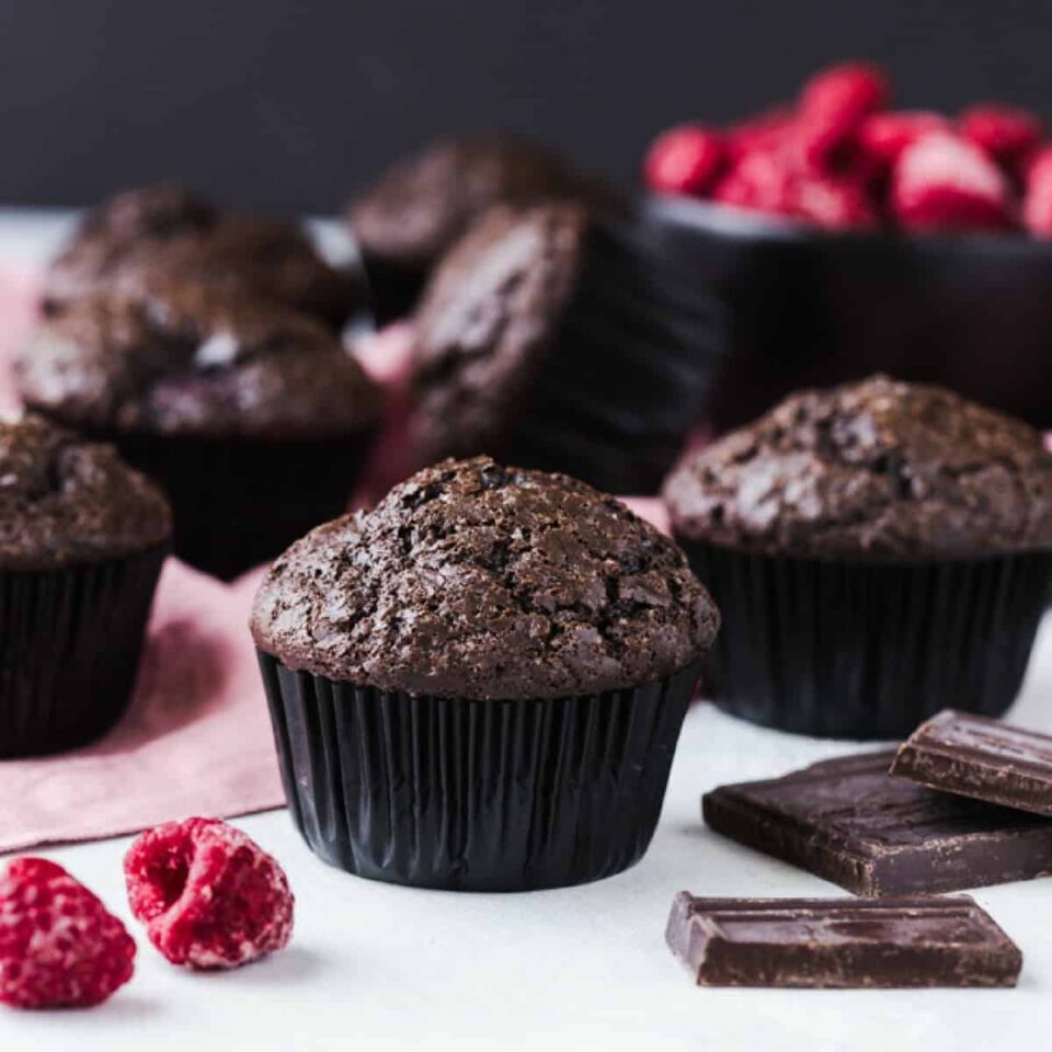 Double Chocolate Muffins with Raspberries - Baked By An Introvert