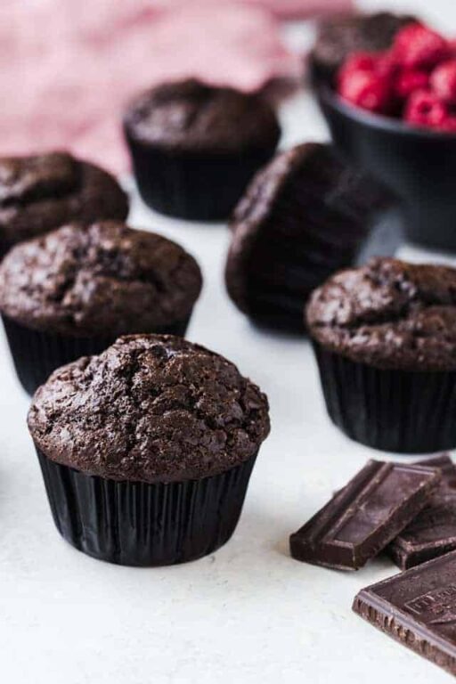 Double Chocolate Muffins with Raspberries - Baked By An Introvert